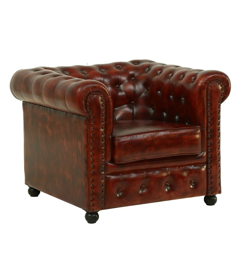 Buy Miceli 1 Seater Leather Sofa In Brown Finish By Amberville Online ...