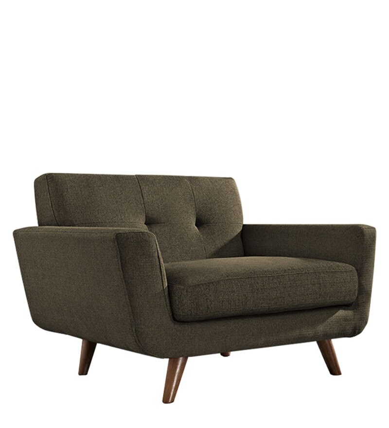 Buy Mid Fabric 1 Seater Sofa in Brown Colour Online - Mid-Century ...