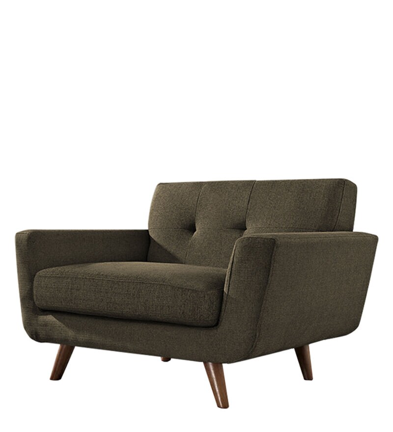 Buy Mid Fabric 1 Seater Sofa in Brown Colour Online - Mid-Century ...