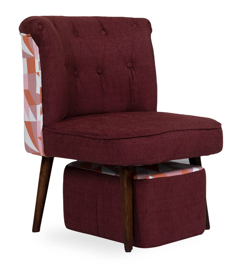 Buy Milano Slipper Chair With Foot Stool In Maroon Colour By Muebles ...