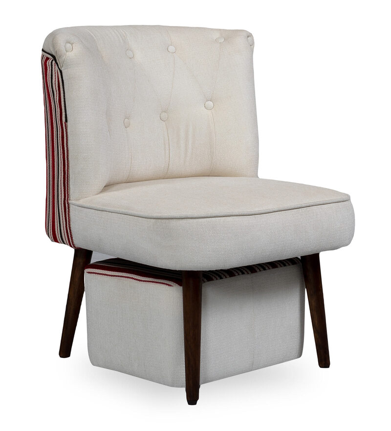 Buy Milano Fabric Slipper Chair in Red & White Colour with Foot Stool ...