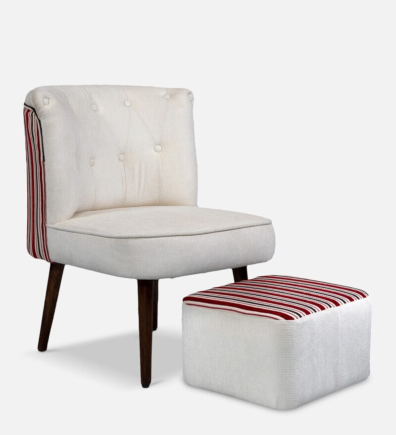 Buy Milano Fabric Slipper Chair in Red & White Colour with Foot Stool ...