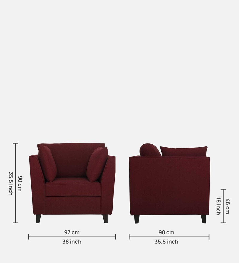 Buy Miranda Fabric 1 Seater Sofa In Garnet Red Colour By Woodsworth ...