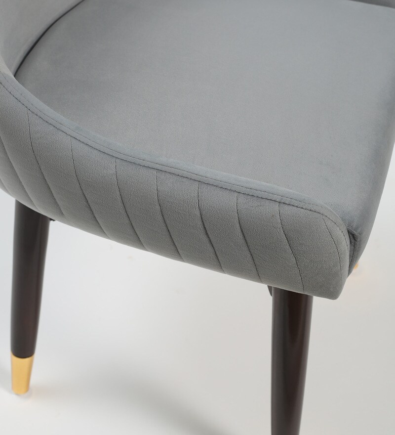 Buy Mise Teak Wood Chair Fabric Dining Chair In Grey Finish Online ...