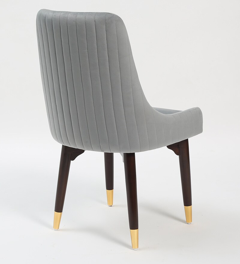 Buy Mise Teak Wood Chair Fabric Dining Chair In Grey Finish Online ...