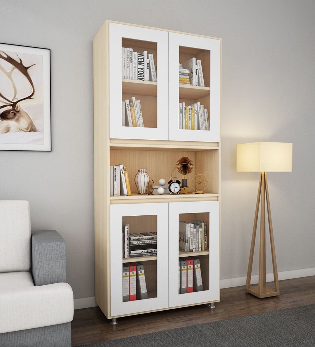 Buy Mobley Book Case in Beige Teak & Frosty White Finish by Woodbuzz ...
