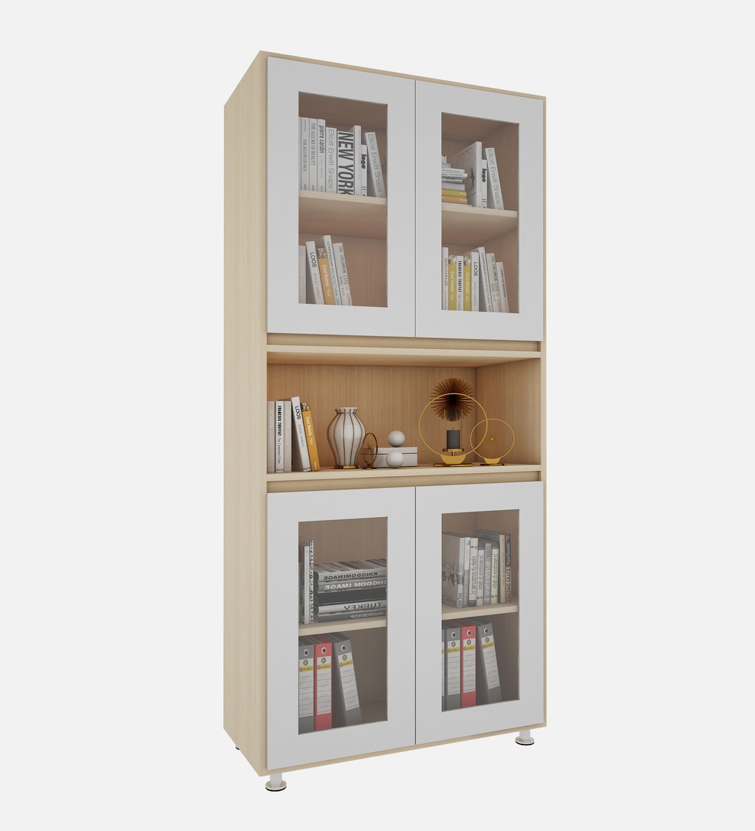 Buy Mobley Book Case in Beige Teak & Frosty White Finish by Woodbuzz ...