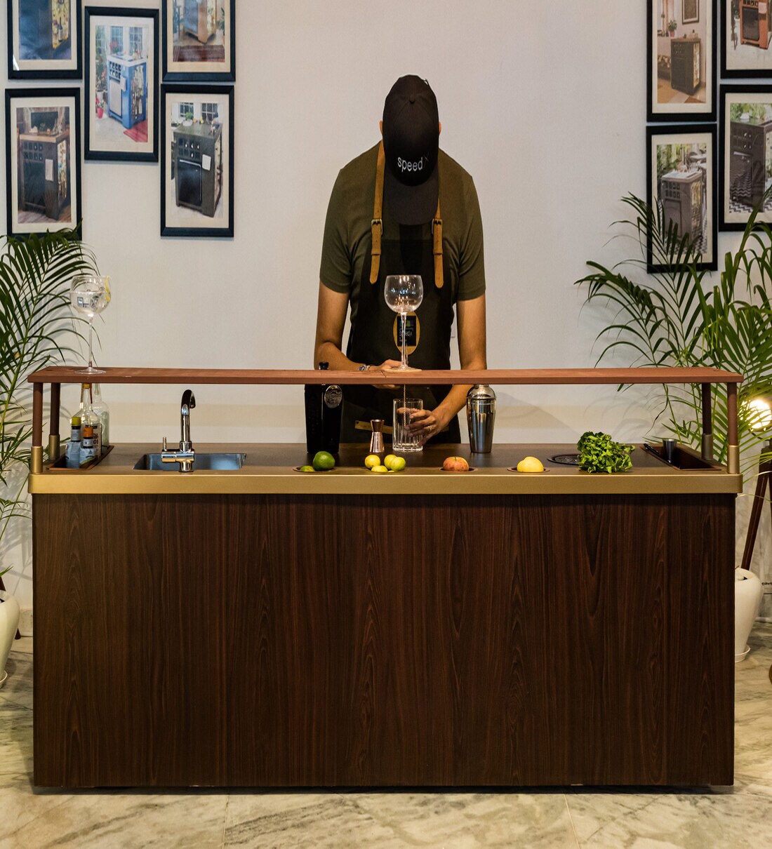 Buy All-In-One Metal Bar Cabinet in Natural & Matt Gold Finish With 60L ...