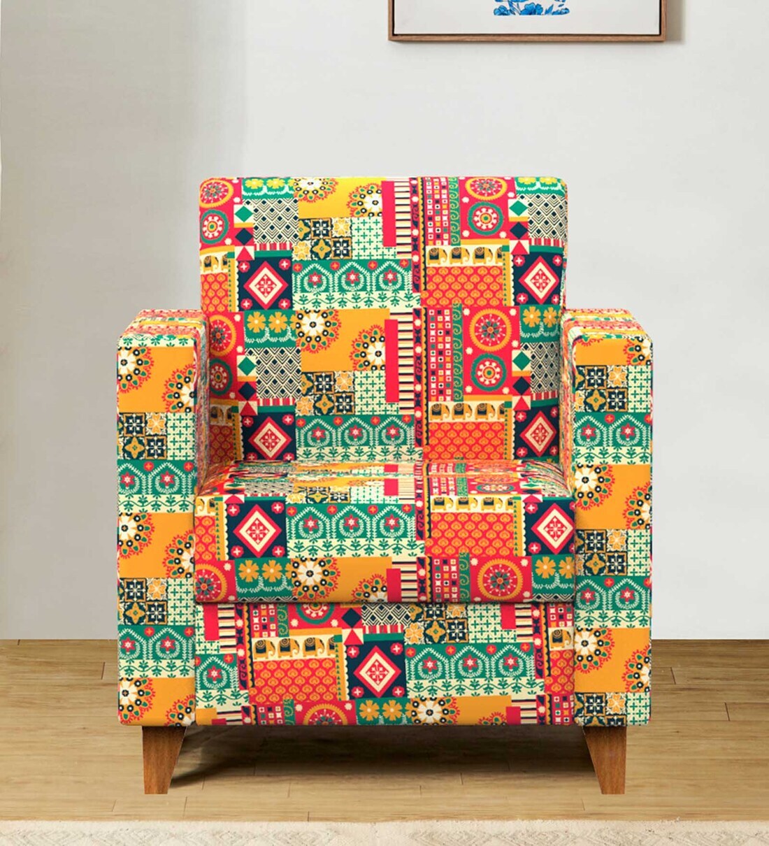 Buy Modern Fabric 1 Seater Sofa in Floral Swirls Colour by Chumbak ...