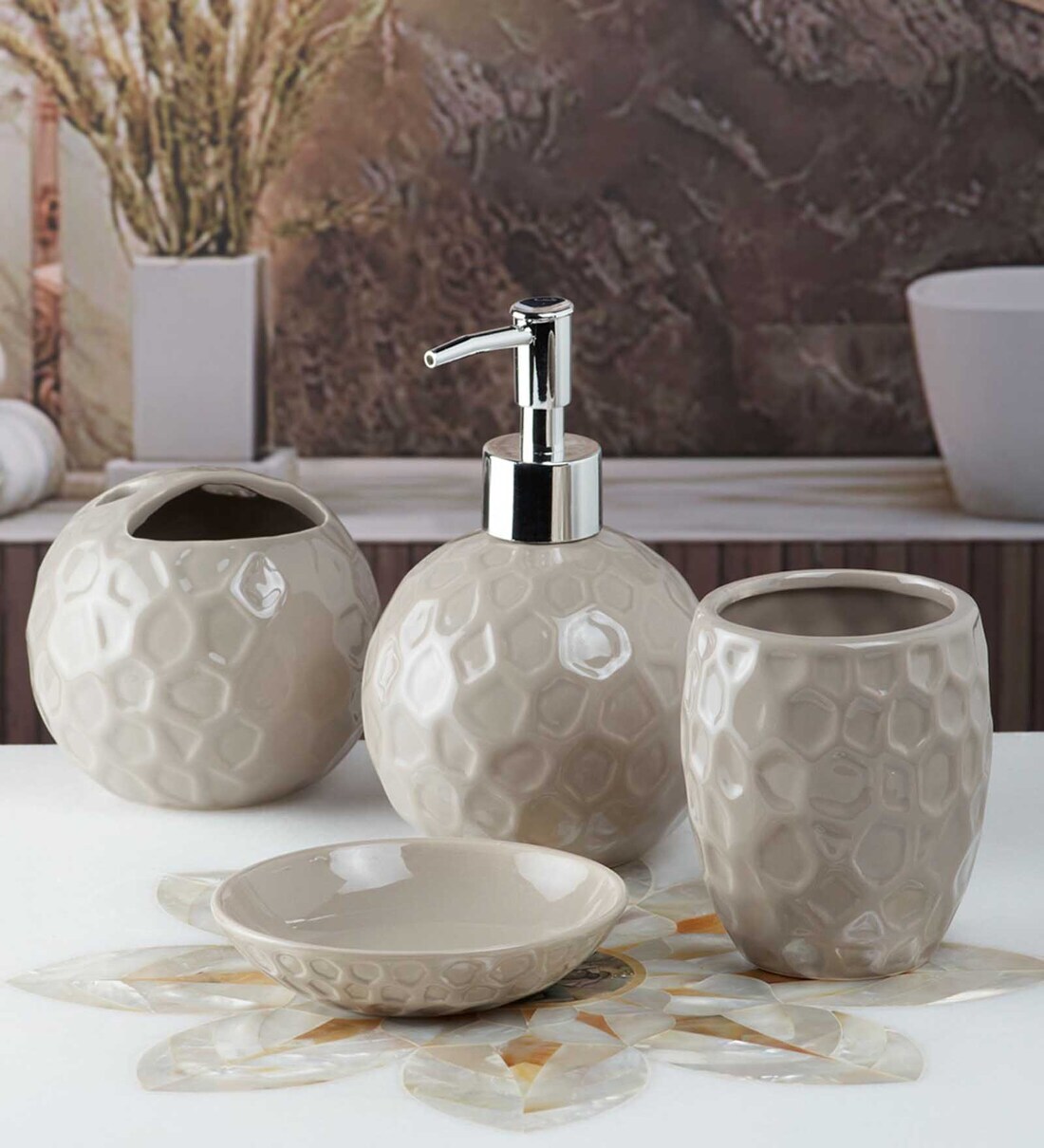 Buy Modern Beige Ceramic (Set of 4) Bath Set at 100% OFF by Kookee ...