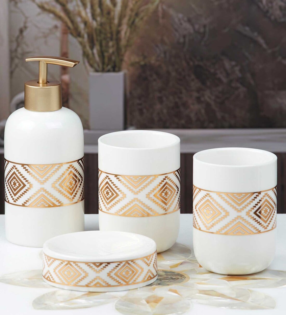 Buy Modern Gold Ceramic (Set of 4) Bath Set at 100% OFF by Kookee ...