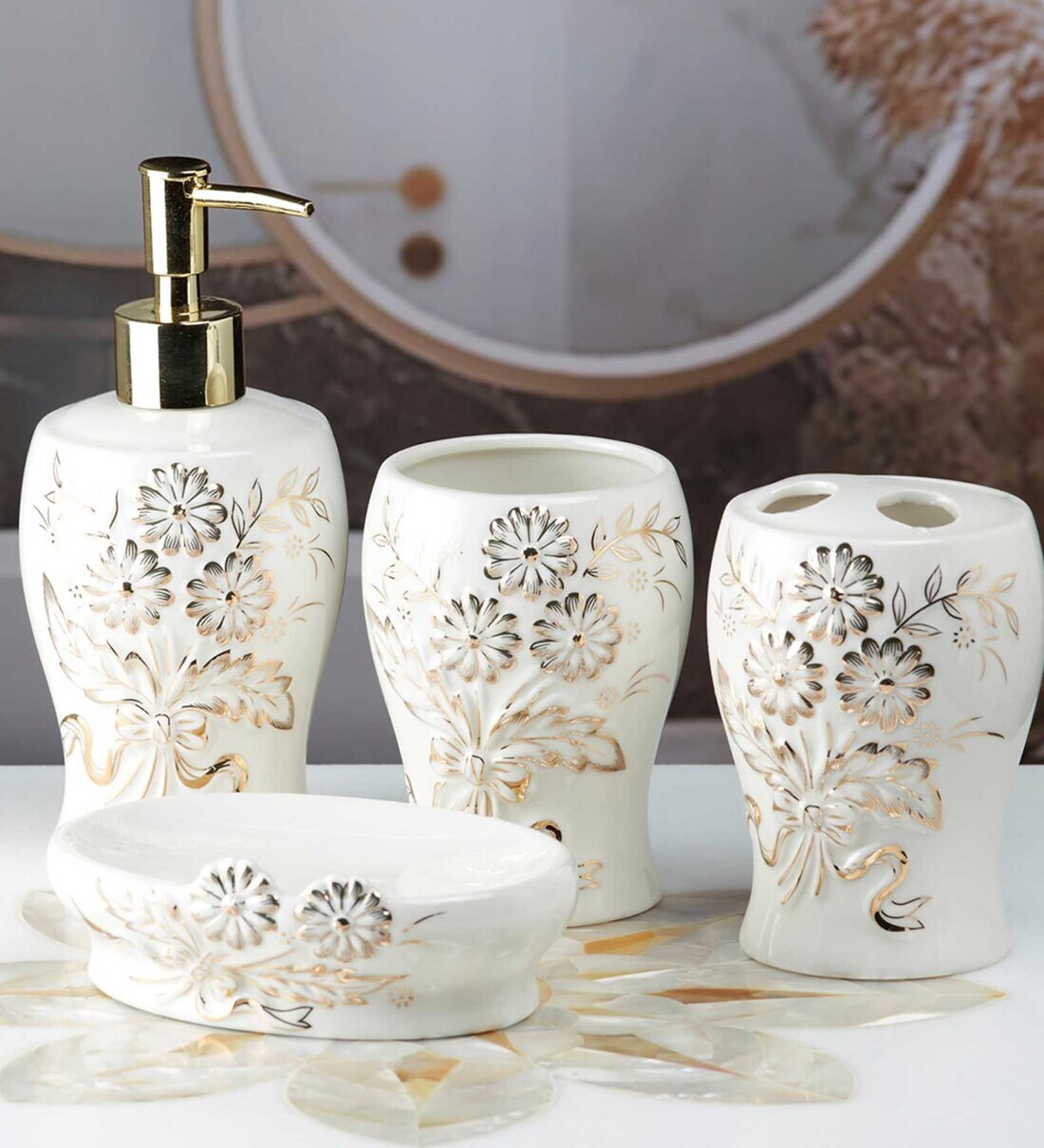 Buy Modern Gold Ceramic (Set of 4) Bath Set at 17% OFF by Kookee ...