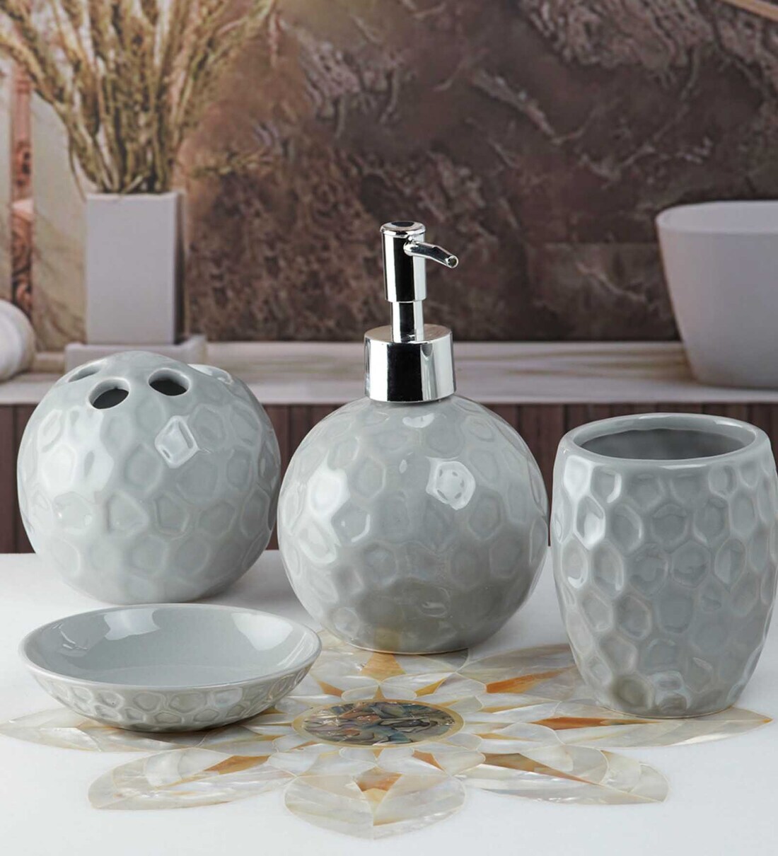 Buy Modern Grey Ceramic (Set of 4) Bath Set at 100% OFF by Kookee ...