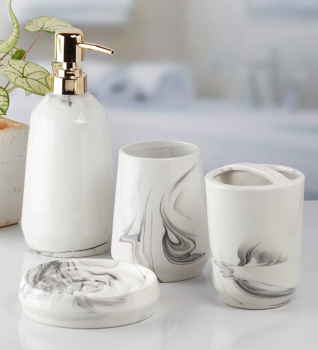 Buy Modern Grey Ceramic (Set of 4) Bath Set at 17% OFF by Kookee ...