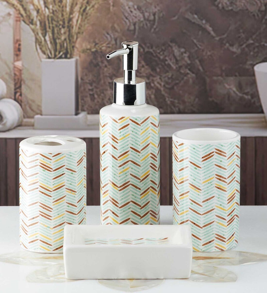 Buy Modern Multicolour Ceramic (Set of 4) Bath Set at 100% OFF by ...