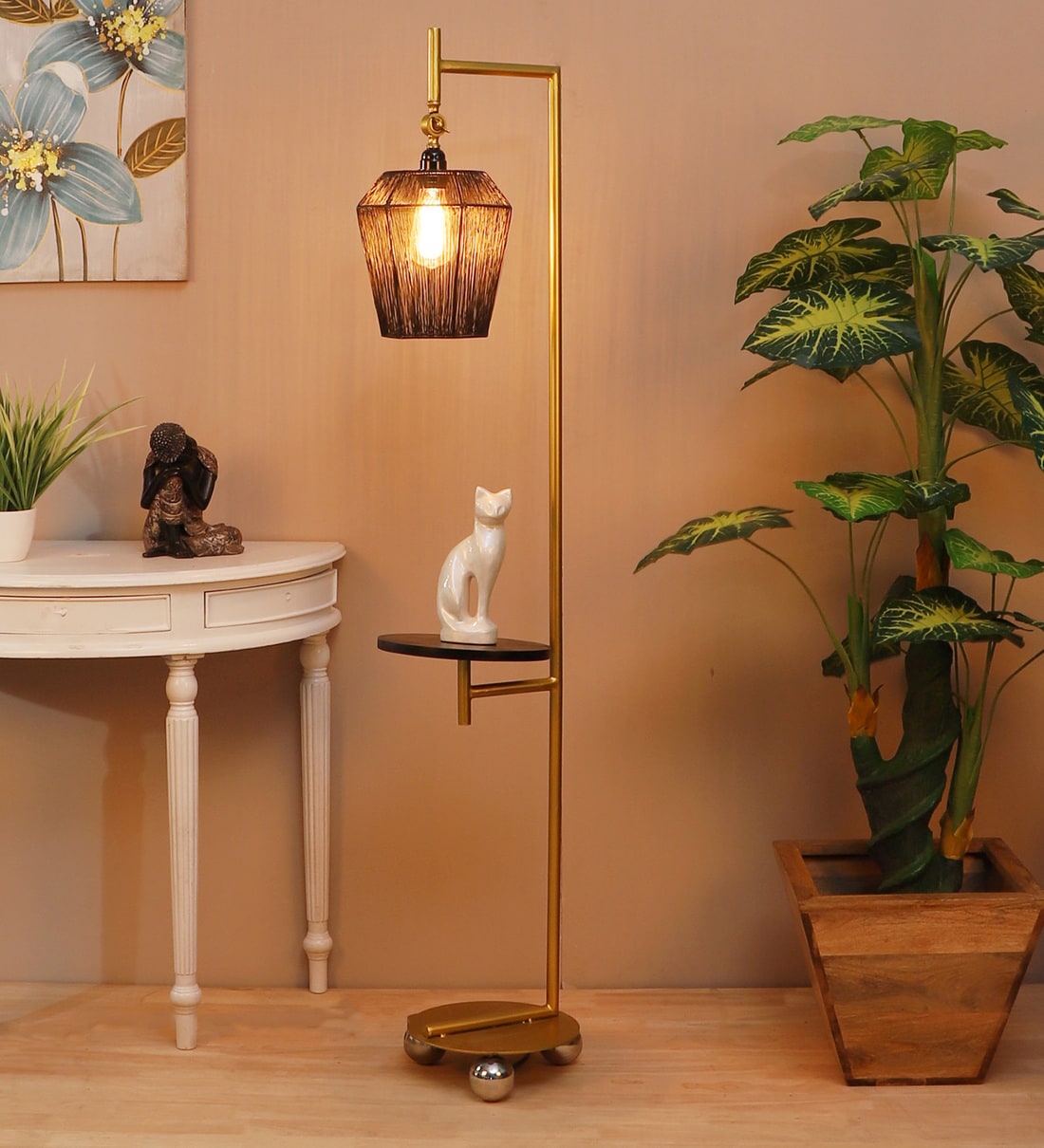 Buy Hubert Black Metal Shade Shelf Floor Lamp With Metal Base at 21% ...