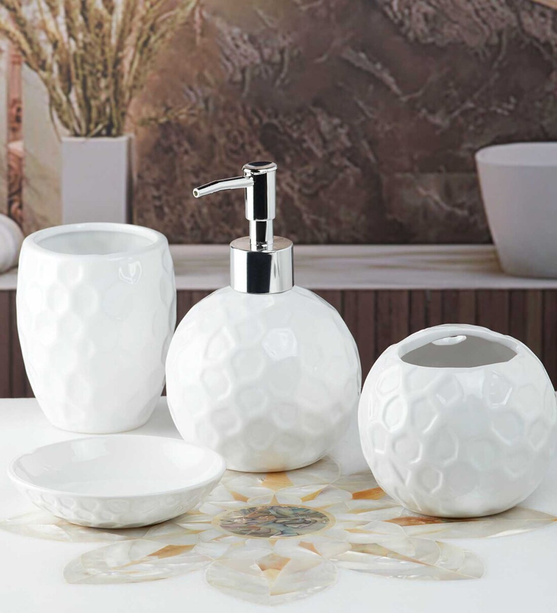 Buy Modern White Ceramic (Set of 4) Bath Set at 25% OFF by Kookee ...