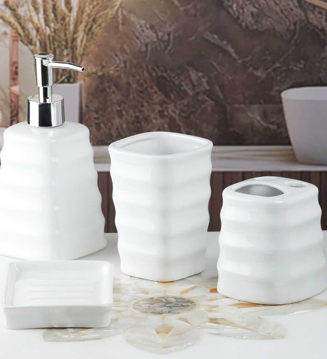 Buy Modern White Ceramic (Set of 4) Bath Set at 25% OFF by Kookee ...