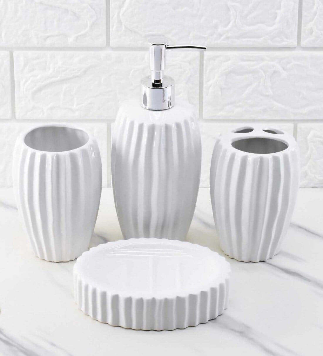 Buy Modern White Ceramic (Set of 4) Bath Set at 100% OFF by Kookee ...