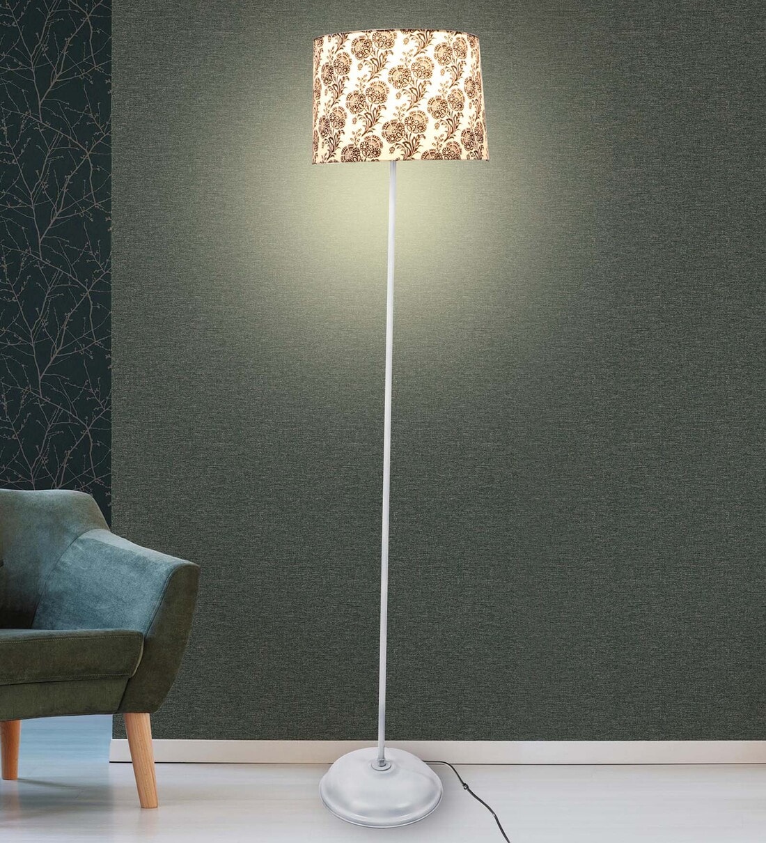 Buy Modern White Metal Floor Lamp with Filigree print Shade by Tu Casa ...