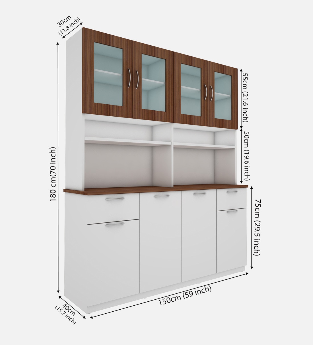 Buy Modish Crockery Unit in Frosty White & Walnut Finish by Woodbuzz ...