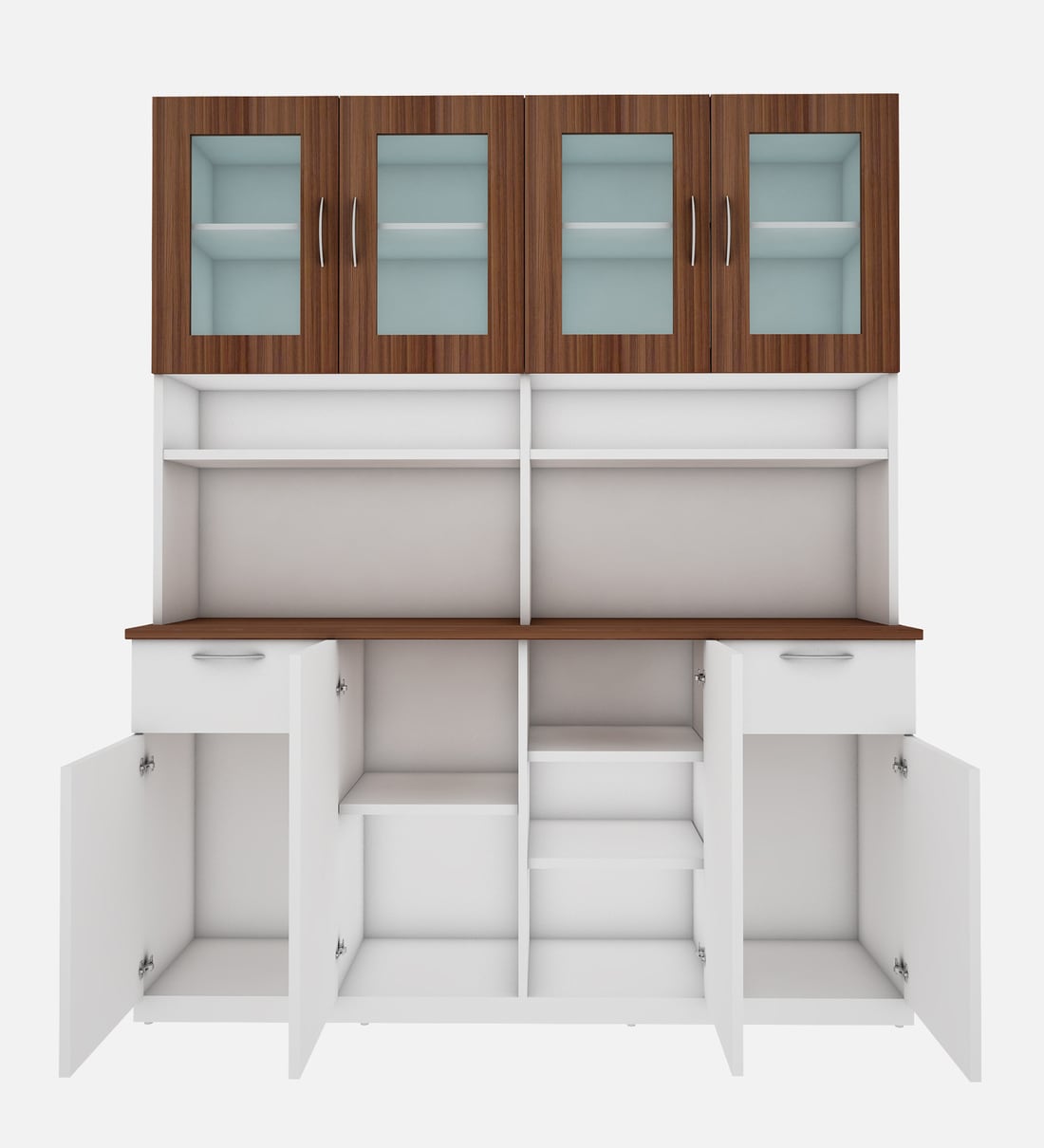 Buy Modish Crockery Unit in Frosty White & Walnut Finish by Woodbuzz ...