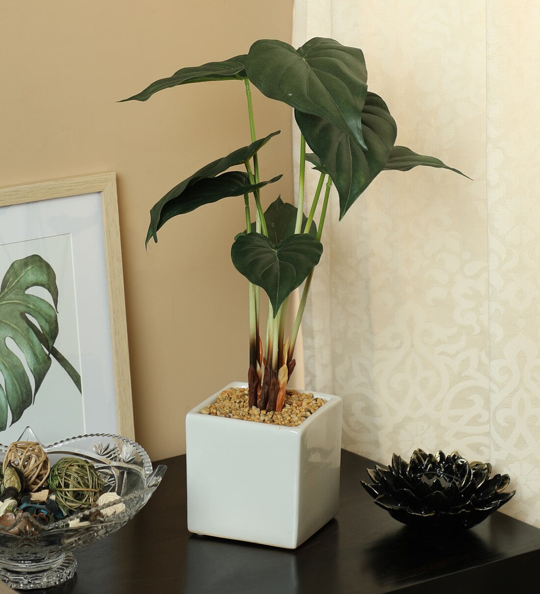 Buy Monstera Pvc Monstera Artificial Bonsai With White Ceramic Pot by ...