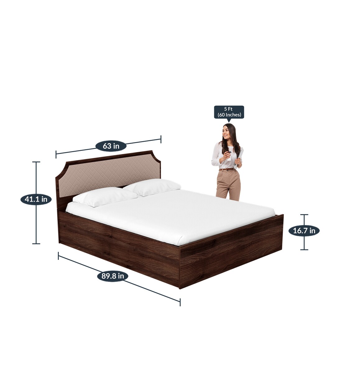 Buy Morf Queen Size Bed in Cinnamon & Misty Rose Finish with Box ...
