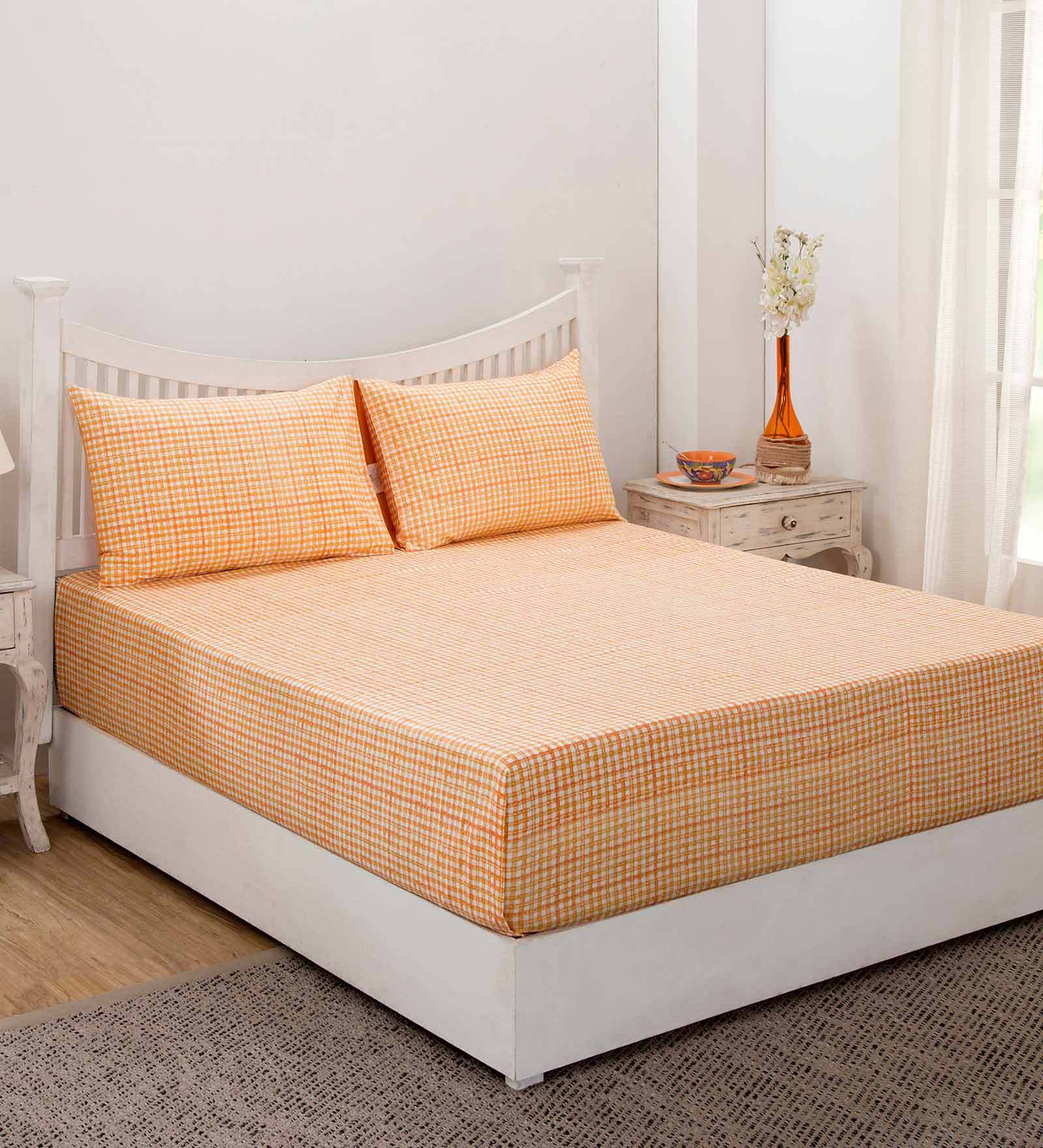 Buy Modern Aesthetic Cotton 210TC Double Bedsheet with 2 Pillow Covers ...