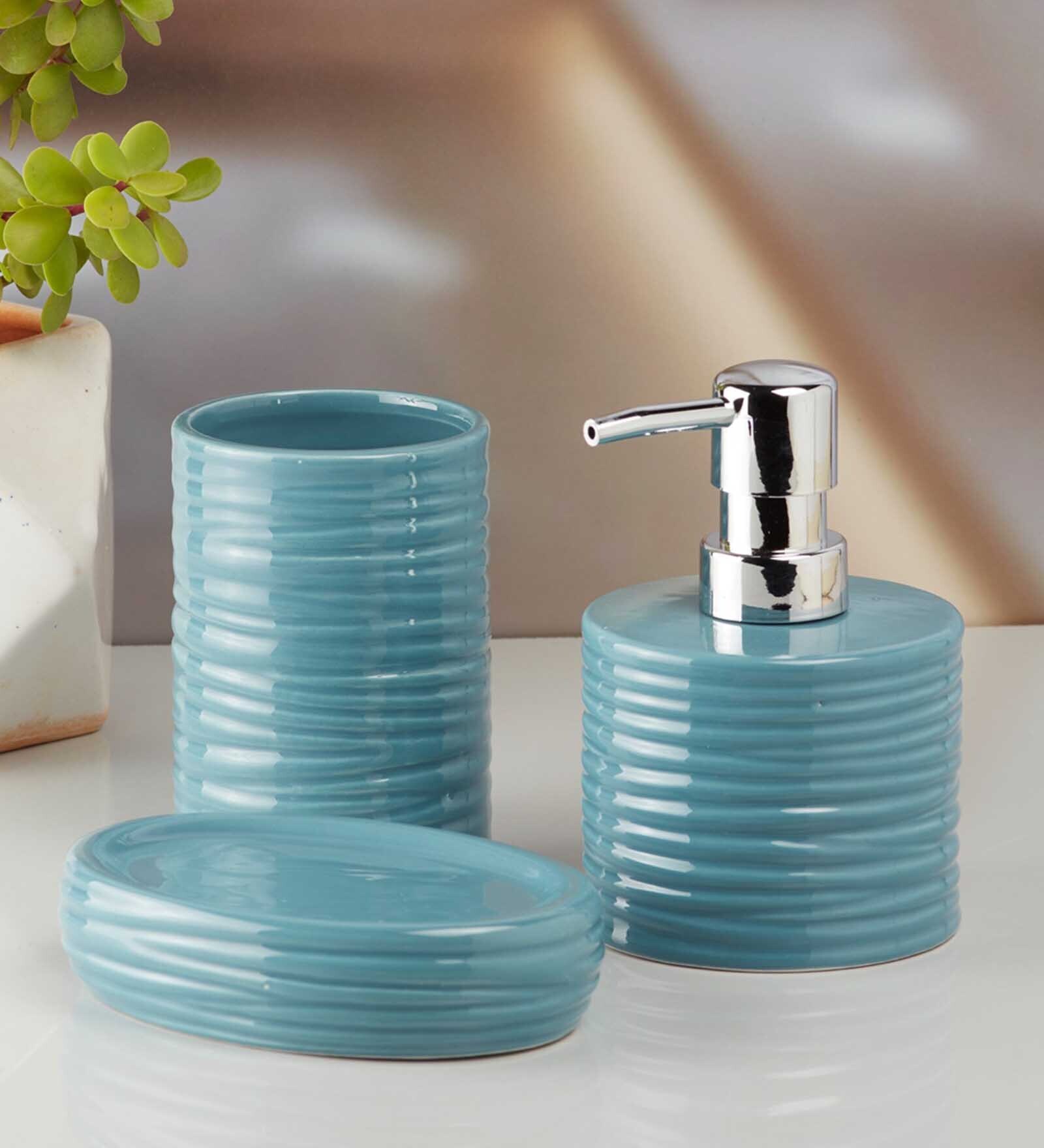 Buy Modern Blue Ceramic (Set of 3) Bath Set at 100% OFF by Kookee ...