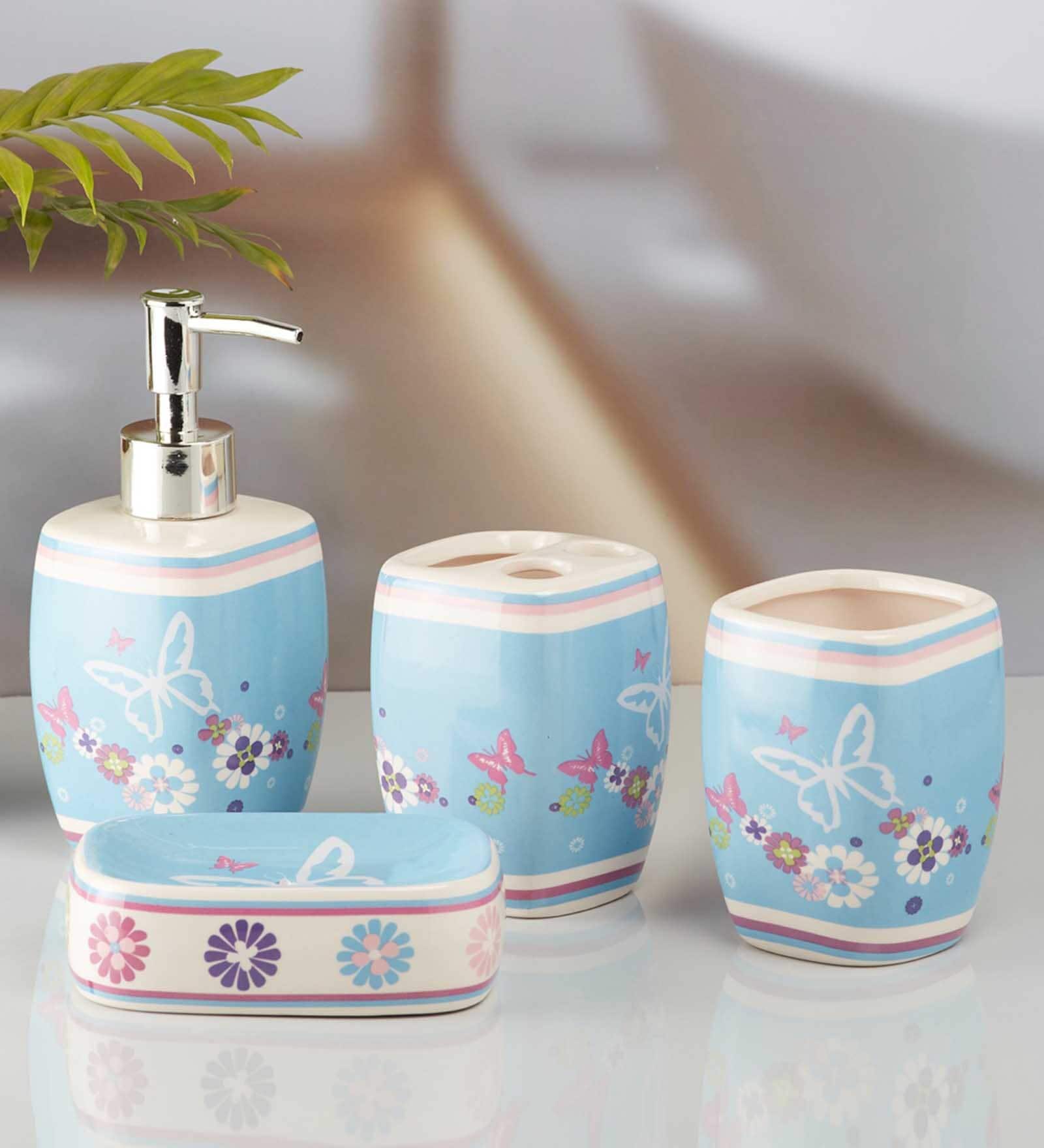 Buy Modern Blue Ceramic (Set of 4) Bath Set at 25% OFF by Kookee ...