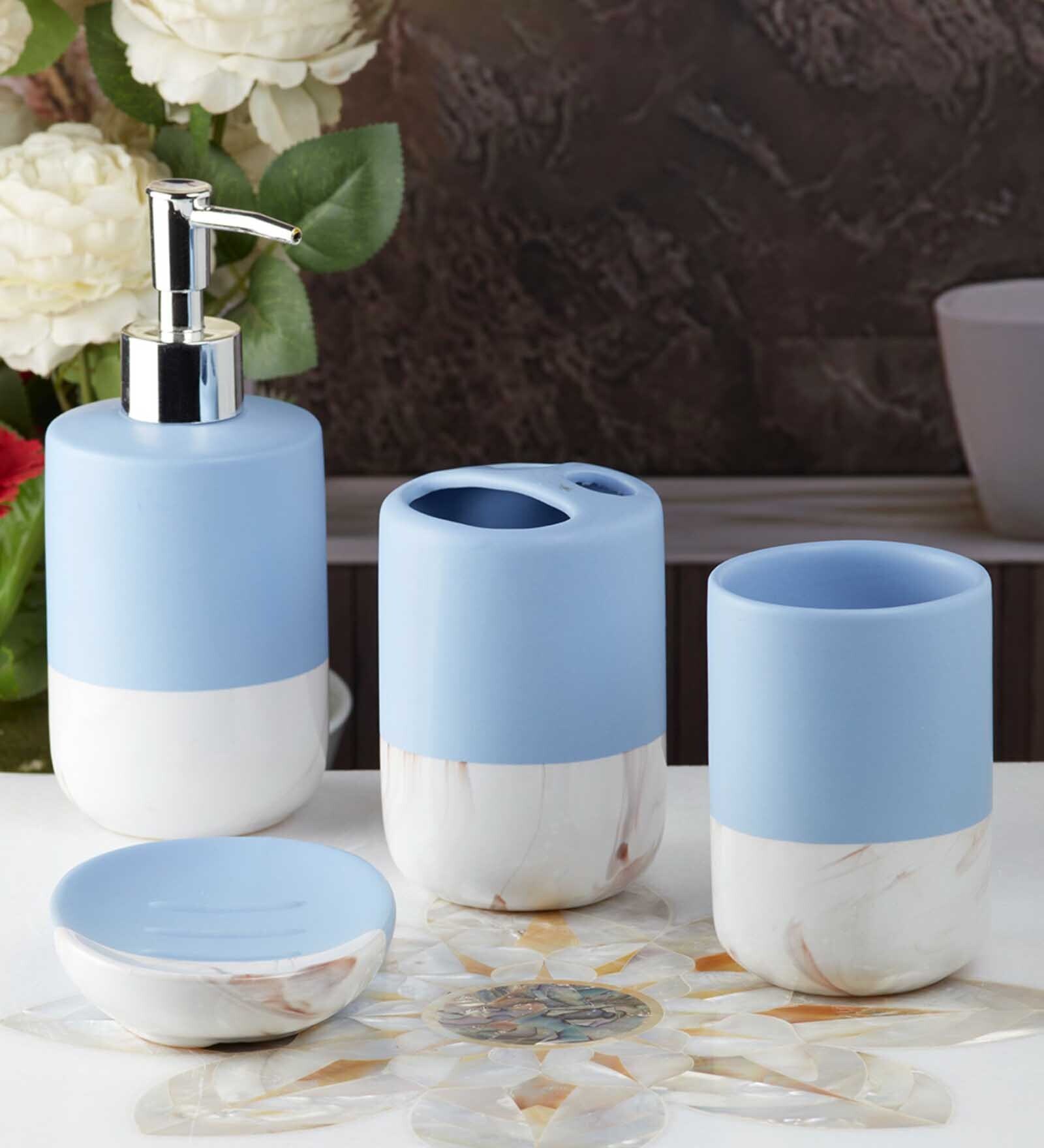 Buy Modern Blue Ceramic (Set of 4) Bath Set at 25% OFF by Kookee ...