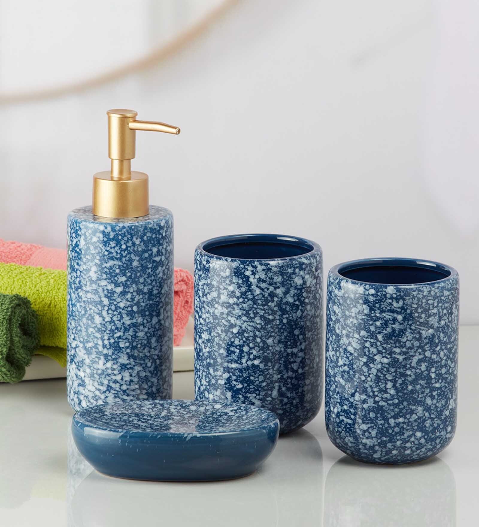 Buy Modern Blue Ceramic (Set of 4) Bath Set at 100% OFF by Kookee ...