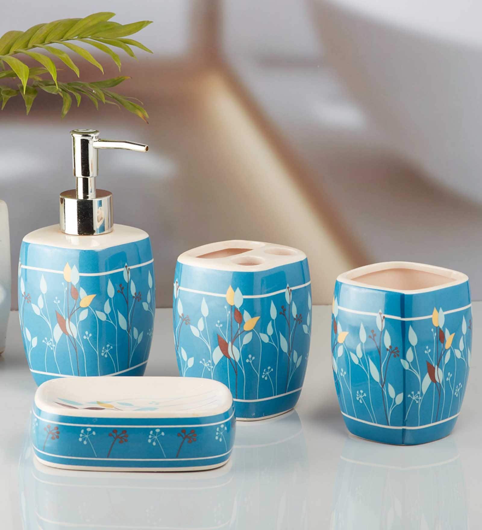 Buy Modern Blue Ceramic (Set of 4) Bath Set at 25% OFF by Kookee ...