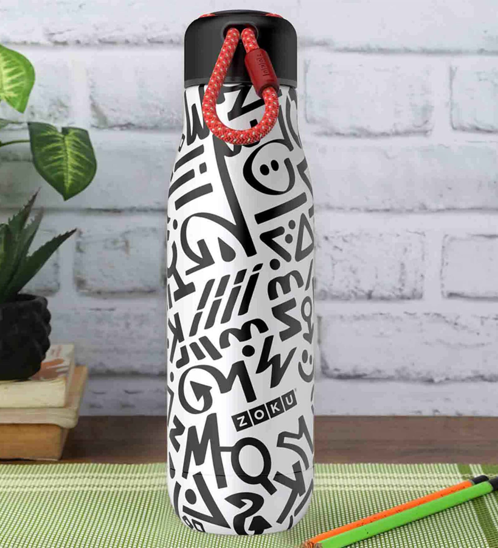 Buy Modern Calligraphy 500ml White & Black Stainless Steel Bottle by ...