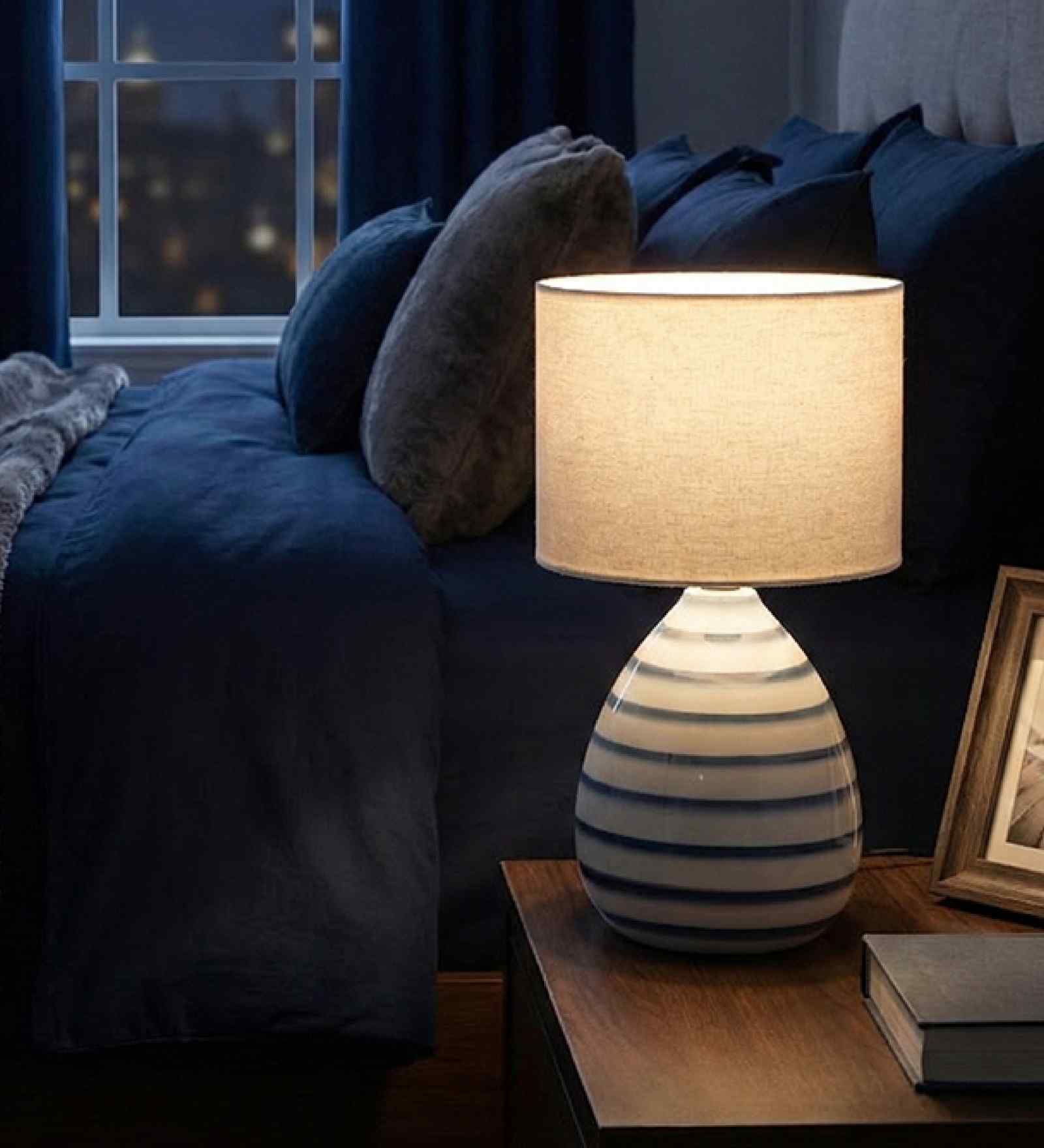 Buy Modern Ceramic Table Lamp-Blue Stripes at 58% OFF by Royaloak ...