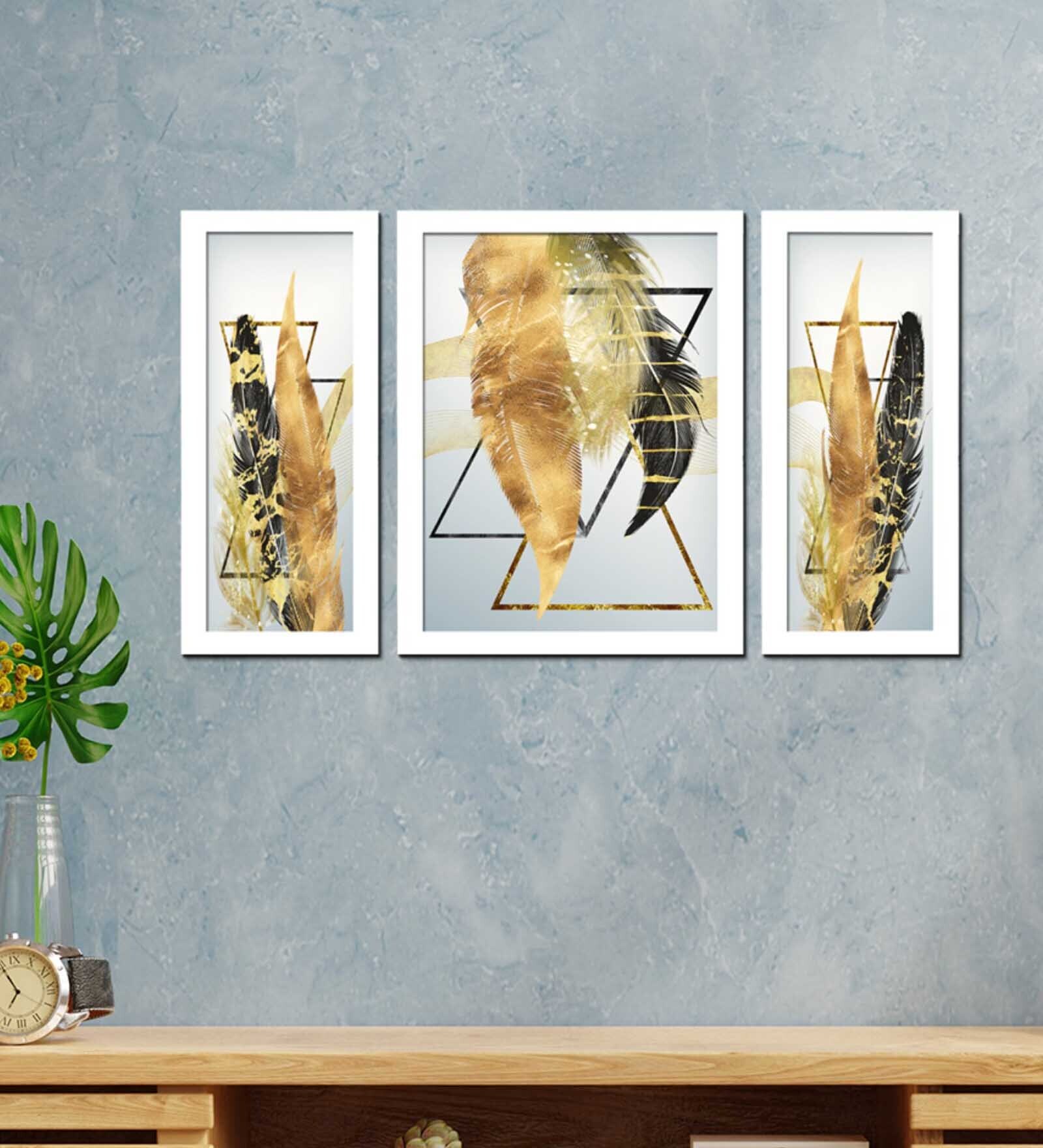 Buy Modern Creative Feather Design MDF Art Print Set of 3 at 15% OFF by ...