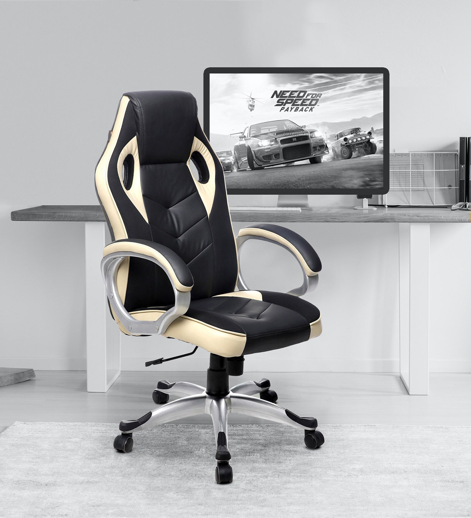 Buy Modern Designer Gaming Chair In Cream & Black Colour at 20% OFF by ...