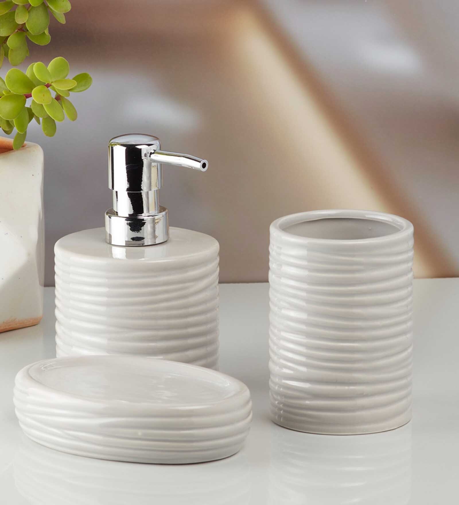 Buy Modern Grey Ceramic (Set of 3) Bath Set at 100% OFF by Kookee ...
