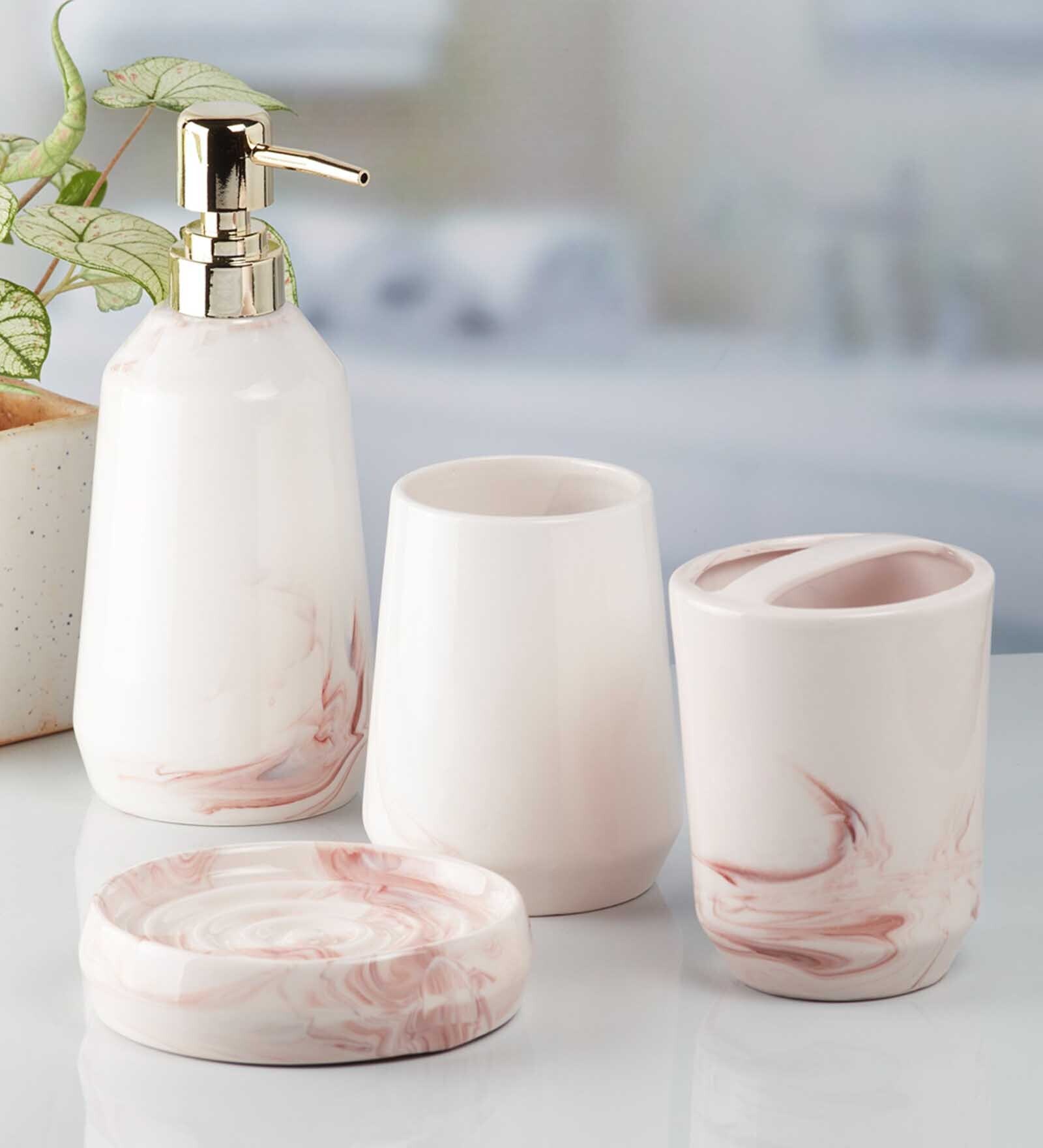 Buy Modern Pink Ceramic (Set of 4) Bath Set at 25% OFF by Kookee ...
