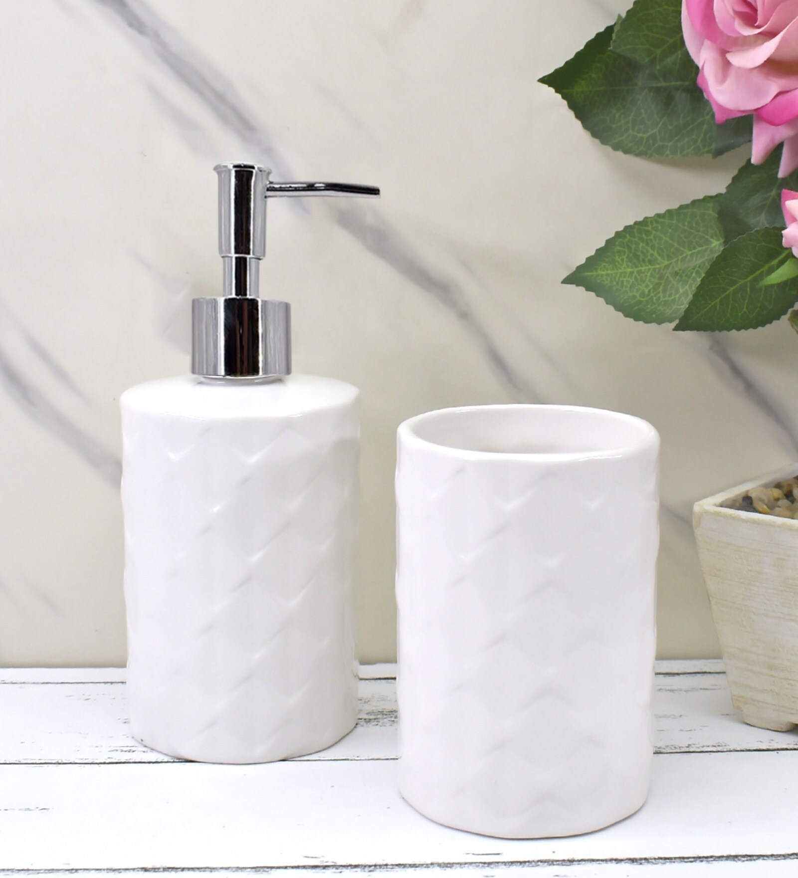 Buy Modern White Ceramic Set of 2 Bath Accessories Set by Kookee at 100 ...