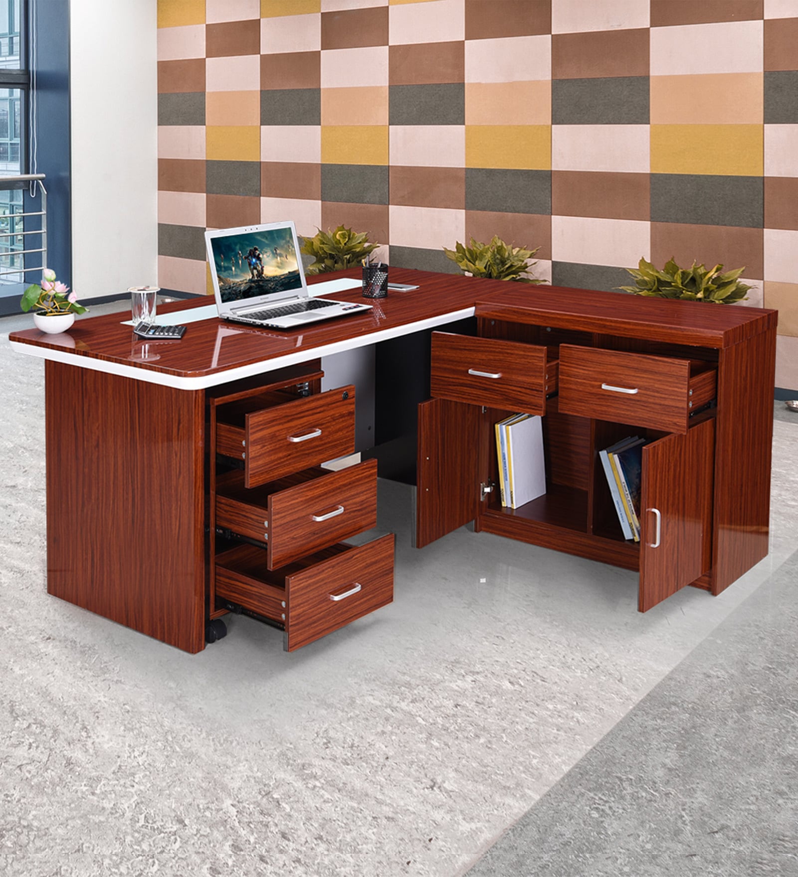 Buy Monroe Boss Table in Dual Tone Finish with Ample Storage by ...