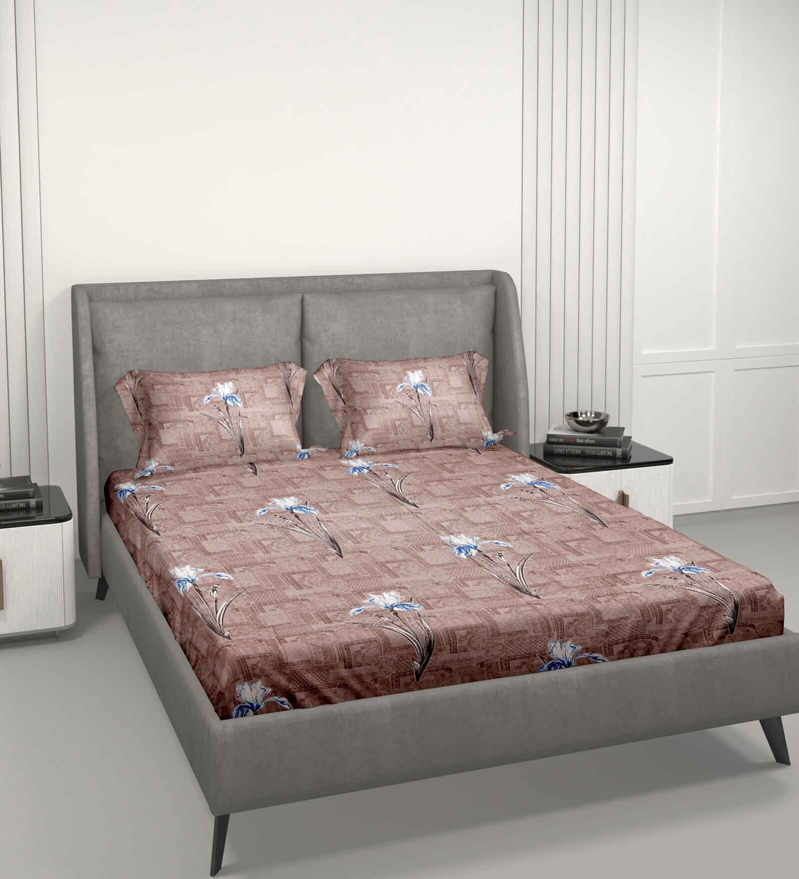 Buy Brown Printed 152 TC Pure Cotton King Sized Bedsheet with 2 Pillow Covers at 47% OFF by ...