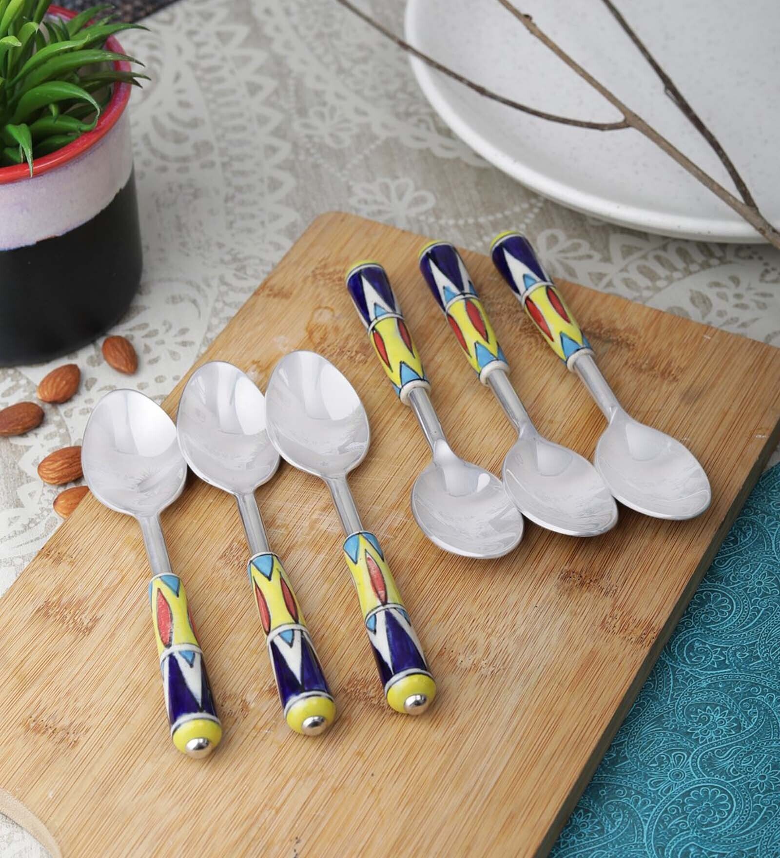 Buy Moroccan Yellow & Blue Stainless Steel (Set of 6) Table Spoon at 22 ...