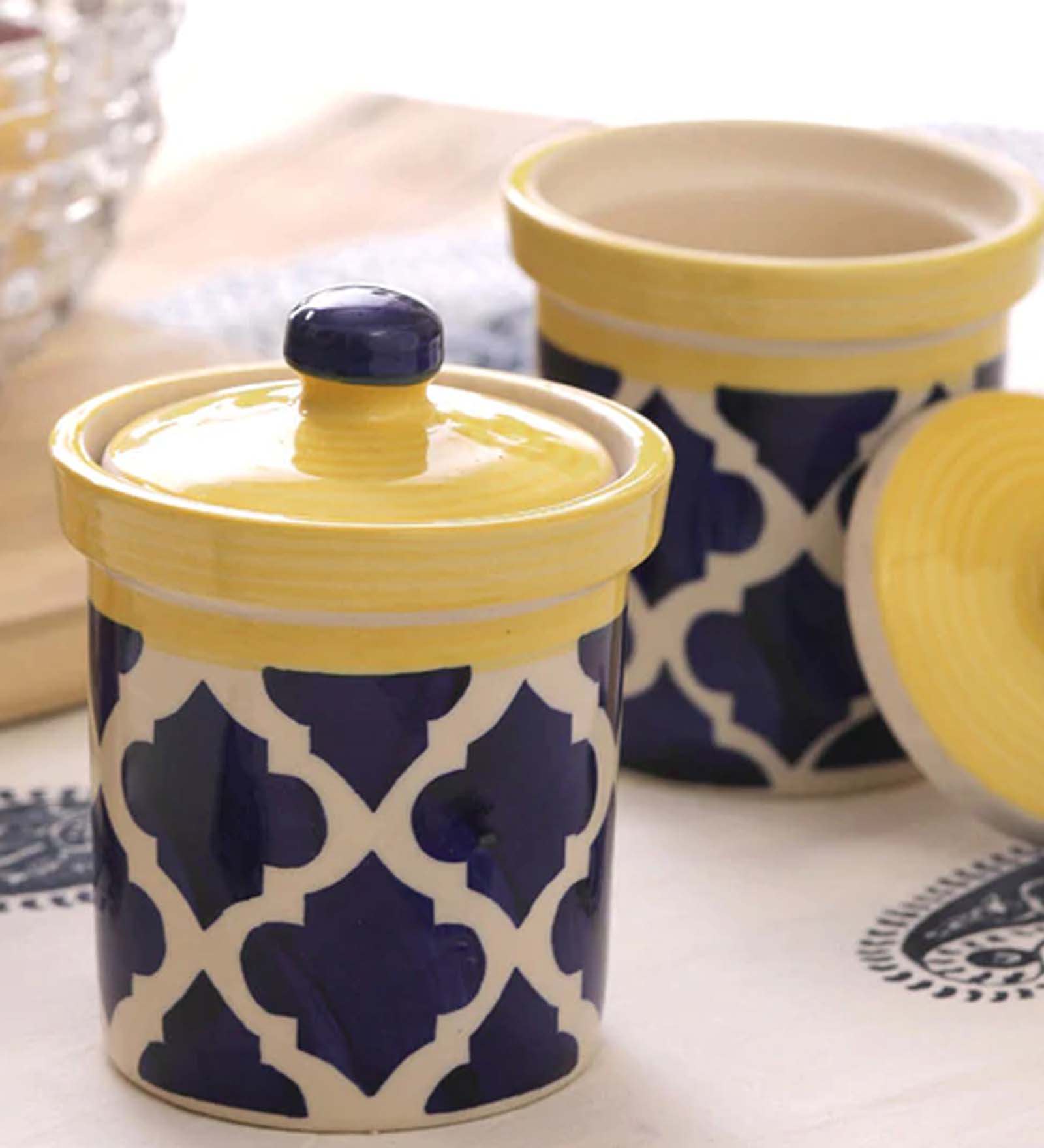 Buy 750 ML Ceramic Condiment Jars in Blue Set of 2 by VarEesha Online ...