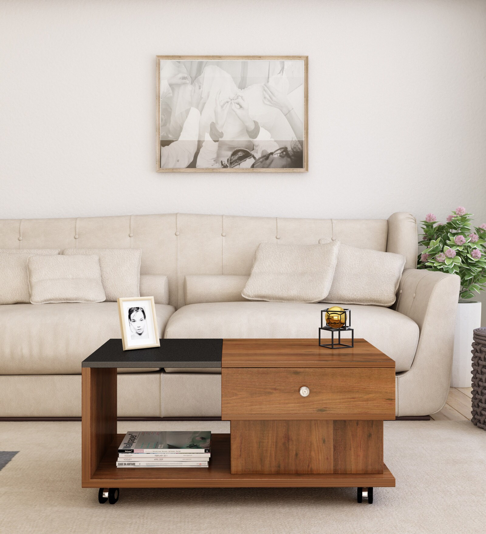 Buy Movable Coffee Table With Drawer in Multi-Colour at 22% OFF by ...