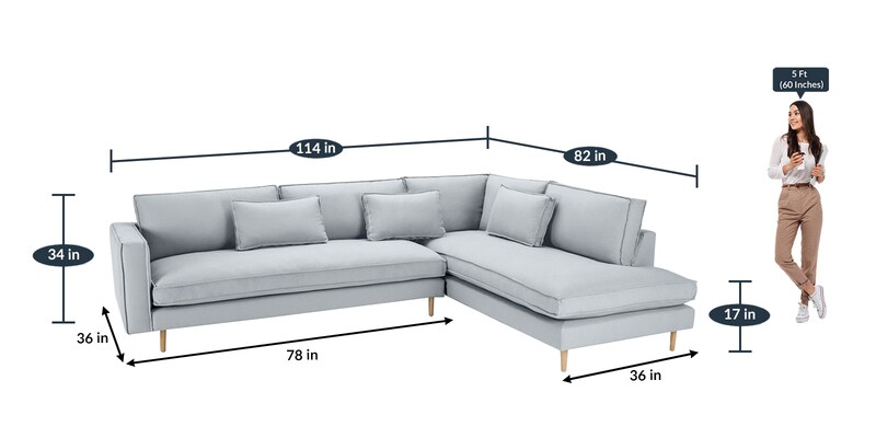 Buy Modular Fabric LHS Sectional Sofa in Light Grey Colour by Dreamzz ...