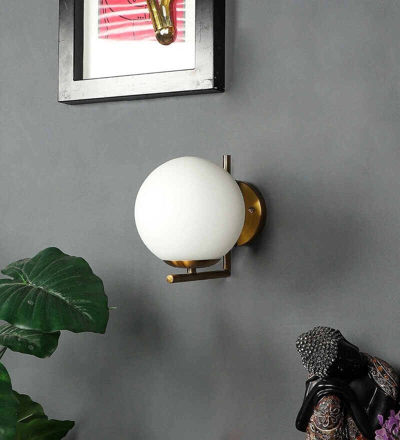 Buy Modern Wall Light With Frosted Glass Globe by Stello Online ...