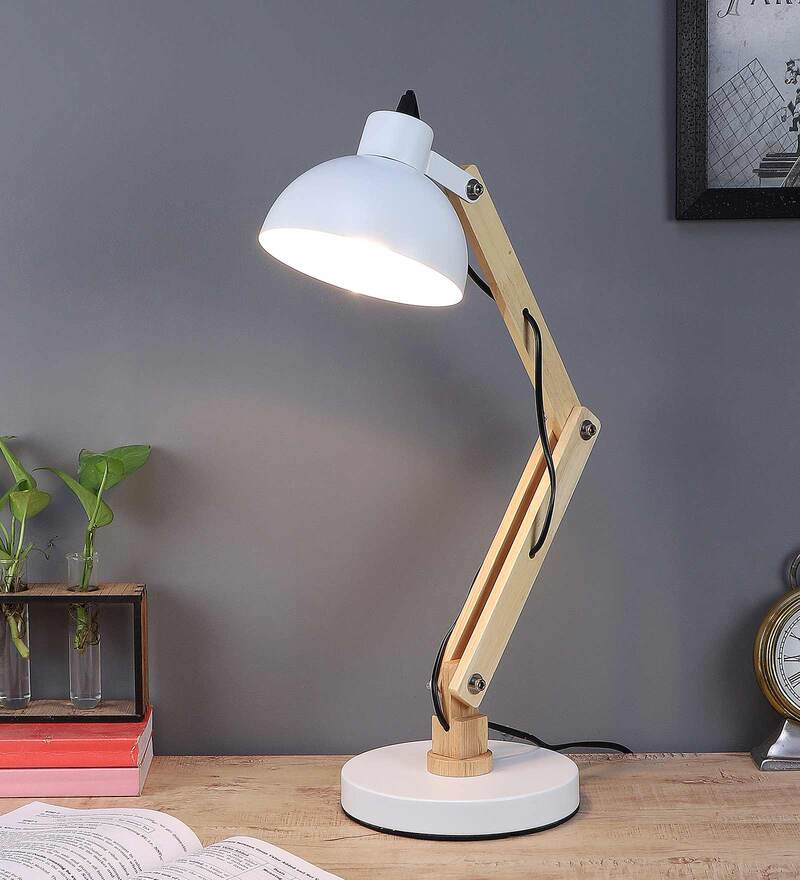 Buy Modern White Study Lamp With Metal Base By SS Lightings Online ...
