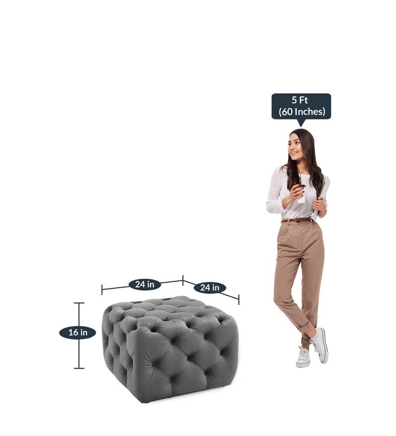 Buy Mojo Tufted Button Pouffe in Midnight Grey Colour by Expressionist by Mohanbir Online ...